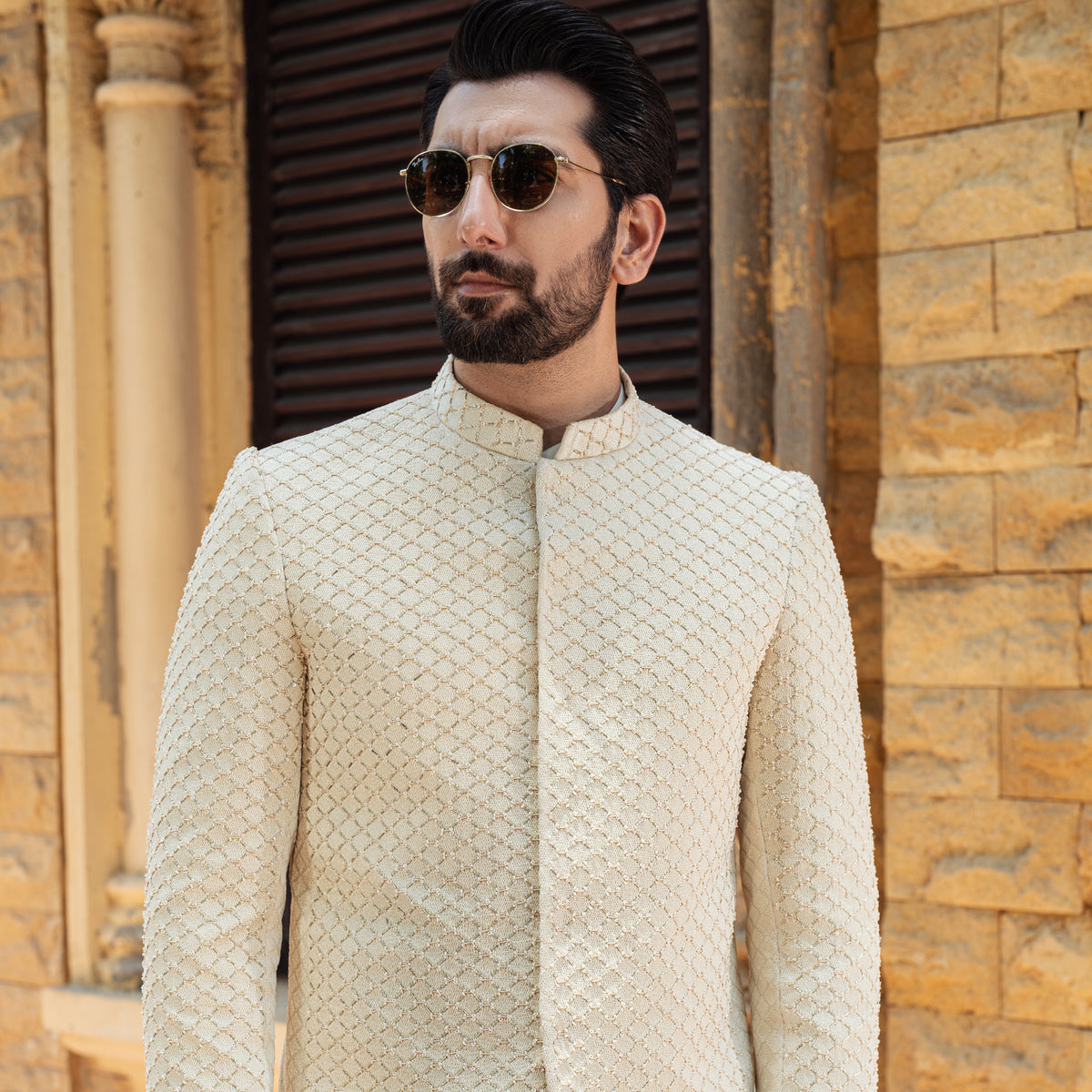 Off White Diamond Prince Coat – Sameer Sain