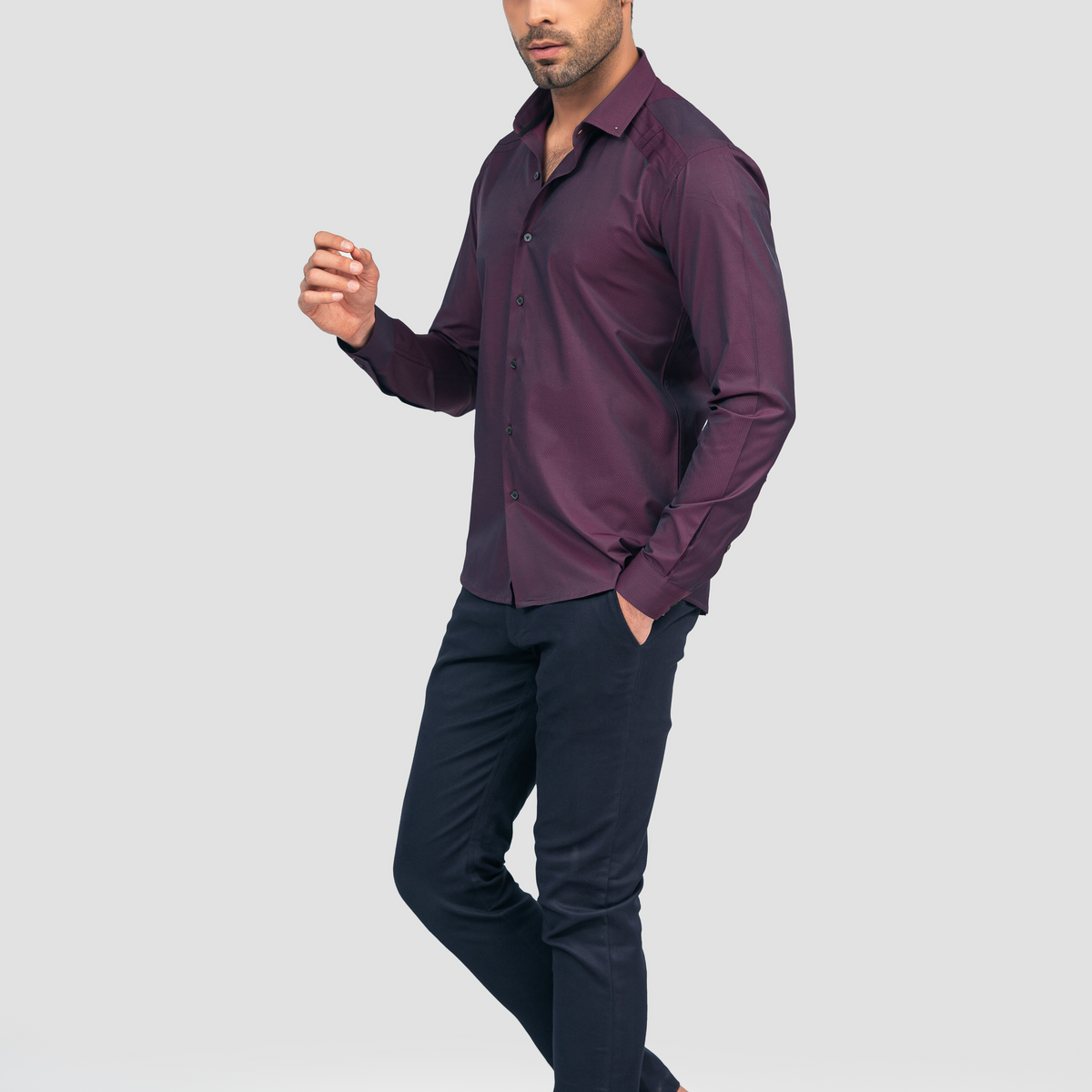 Deep purple self texture print fabric shirt – Sameer Sain